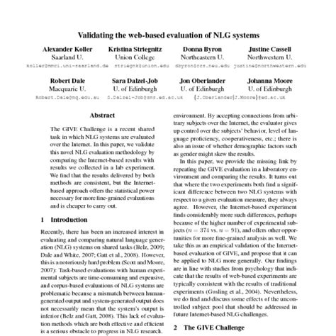 Validating The Web Based Evaluation Of Nlg Systems Acl Anthology