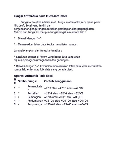 Fungsi Aritmatika Pada Microsoft Excel Pdf