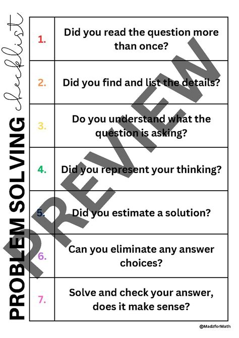 Problem Solving Checklist And Mixed Word Problems By Madzformath