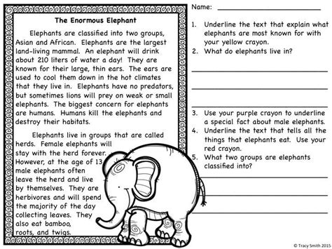 Text Dependent Questions Worksheet