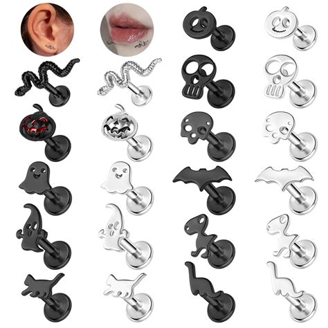 1 Pc Stainless Steel Lip Piercing 16g Silver Lip Stud Black Labret