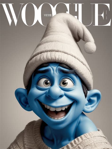 Premium Free Ai Images Smurf Grumpy Face On The Cover Of Vogue