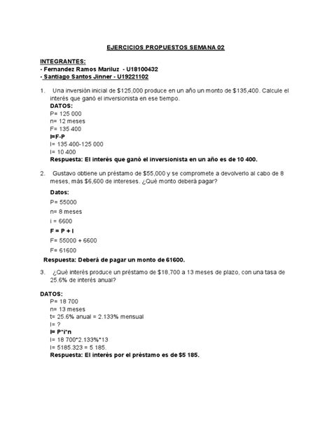 Ejercicios Propuestos Semana 02 Descargar Gratis Pdf Economias