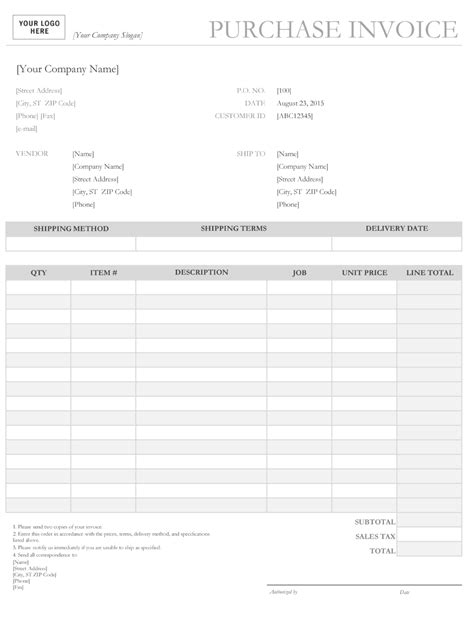 Purchase Invoice Templates 18 Free Printable Xlsx Docs PDF Formats