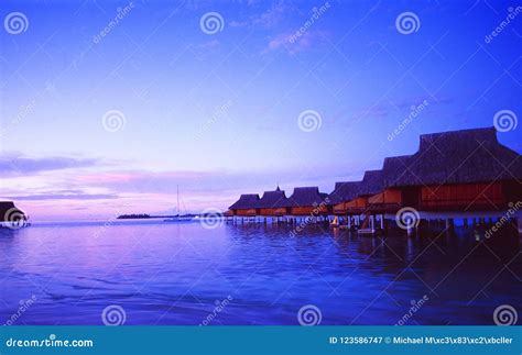 French Polynesia Bora Bora Lagoon Resort At Sunset Stock Image Image