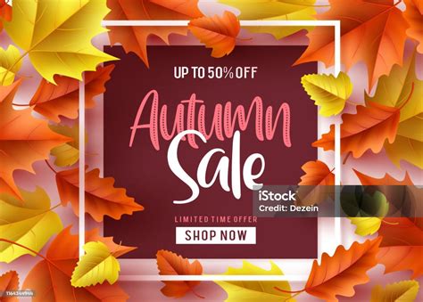 가을 판매 벡터 배너 디자인입니다 오렌지와 옐로우 단풍이 있는 프레임에 가을 세일 할인 텍스트 10월에 대한 스톡 벡터 아트 및 기타 이미지 Istock