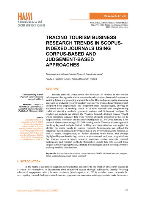 Pdf Tracing Tourism Business Research Trends In Scopus Indexed Journals Using Corpus Based And