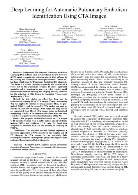 Pdf Deep Learning For Automatic Pulmonary Embolism Identification