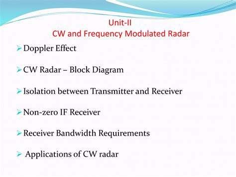 Radar Systems Unit Ii Cw And Frequency Modulated Radar Pptx Digital Audio Computer