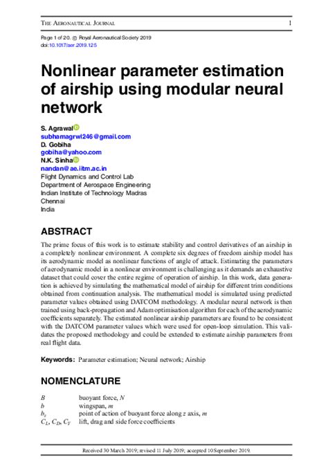 pdf nonlinear airship parameter estimation