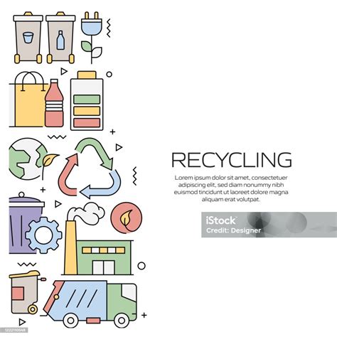 재활용 및 제로 폐기물 벡터 배너 디자인 개념 웹 사이트 프리젠 테이션 등에 대한 개요 선 아이콘 벡터 일러스트 템플릿 재활용에 대한 스톡 벡터 아트 및 기타 이미지