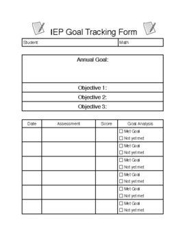 IEP Goal And Objectives Tracking Sheet By Ms Finley S Creations TpT