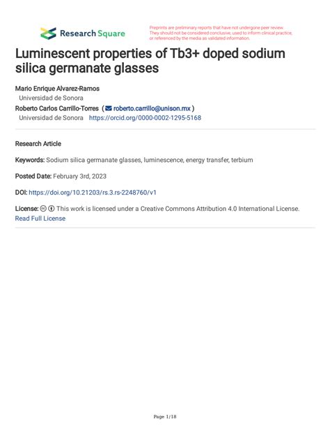 pdf luminescent properties of tb3 doped sodium silica germanate glasses