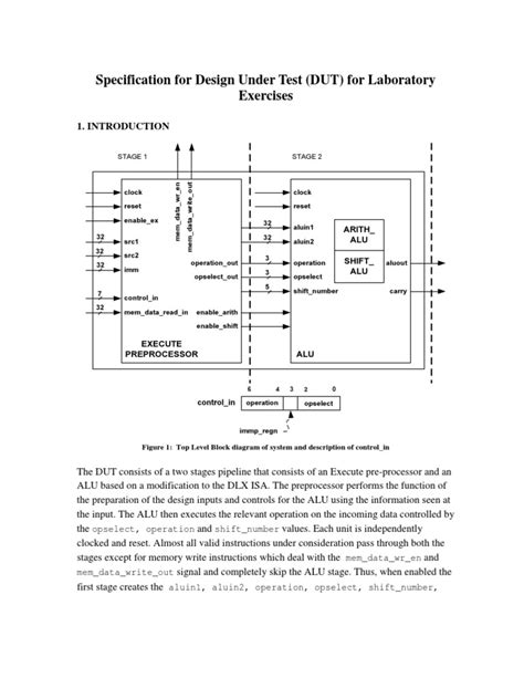 specification for design under test dut for laboratory exercises