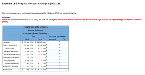 Solved Exercise Prepare Horizontal Analysis Lo Chegg Com
