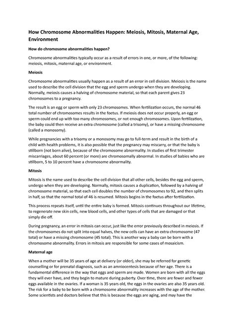 Chromosome Abnormalities Lecture Notes 5 How Chromosome Abnormalities Happen Meiosis