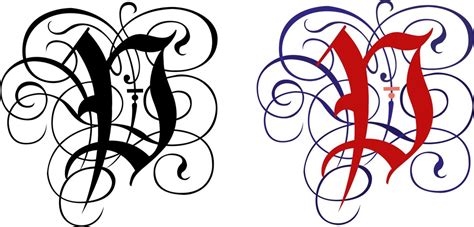 스크롤 디자인의 고딕 문자 P 서예 고딕 양식의 빨간색 대문자 A 프리미엄 벡터