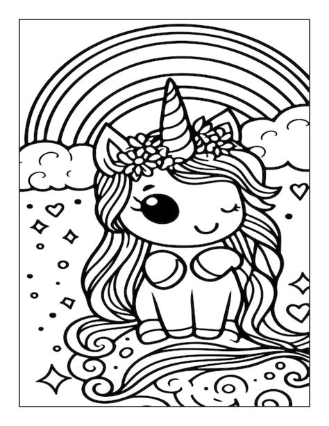 유니콘 윤 일러스트레이션 어린이용 컬러링 페이지 프리미엄 벡터