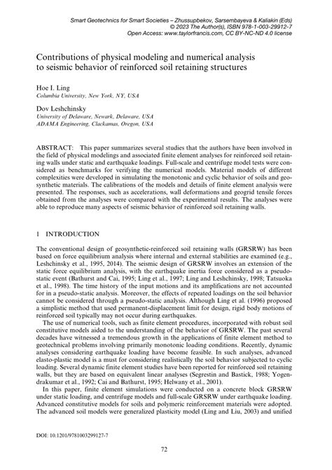 PDF Contributions Of Physical Modeling And Numerical Analysis To Seismic Behavior Of