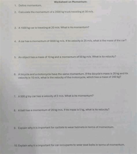 Worksheet On Momentum 1 Define Momantum 2 StudyX Worksheets Library