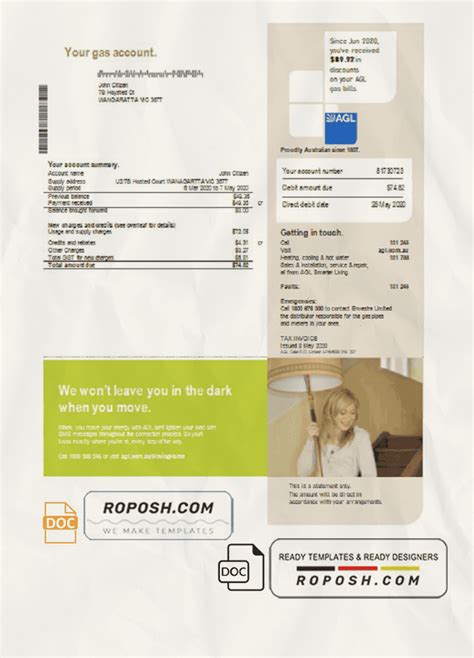 Australia Agl Gas Utility Bill Template In Word And Pdf Format Roposh