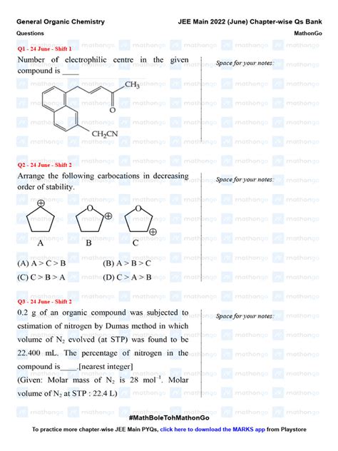 General Organic Chemistry Jee Main 2022 Chapter Wise Questions By Mathongo Pdf