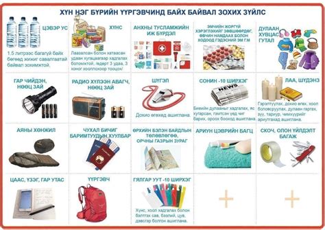 Таны үүргэвчинд байвал зохих зүйлсийн жагсаалт