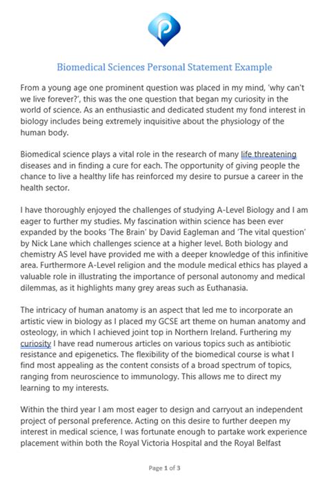 Biomedical Sciences Personal Statement Example