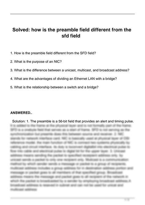 Solution Solved How Is The Preamble Field Different From The Sfd Field