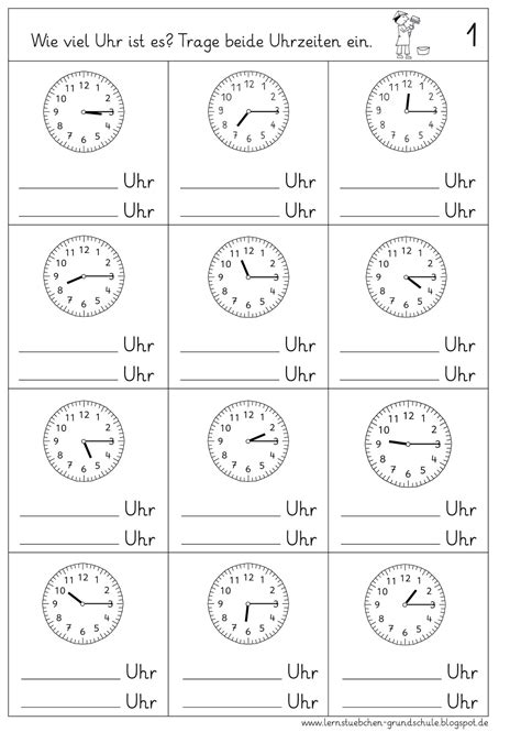 Lernstübchen Uhrzeiten lesen viertel nach