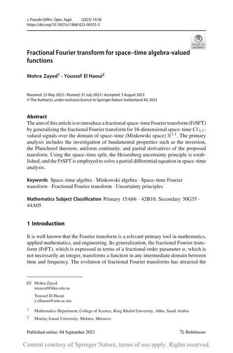 Fractional Fourier Transform For Spacetime Algebra Valued Functions Request Pdf