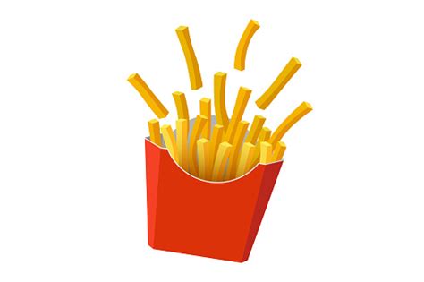 감자 튀김 은 붉은 종이 판지 패키지 상자에 감자 맛있는 패스트 스트리트 푸드를 흩어져 흰색 배경에 격리된 벡터 플랫