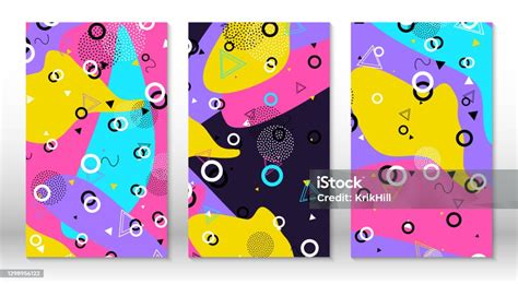 낙서 재미있는 패턴의 세트 힙스터 스타일 8090년대 유동적인 분홍색 파란색 노란색 색상 1980 1989 년에 대한 스톡 벡터 아트 및 기타 이미지 Istock