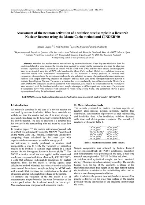 Pdf Assessment Of The Neutron Activation Of A Stainless Steel Sample In A Research Nuclear