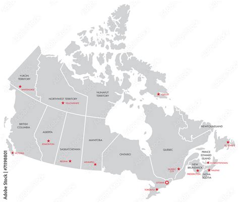 Canada Map With Capitals Stock Vector Adobe Stock