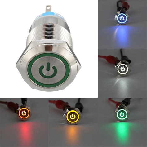 5 Pin 19mm LED Silver Steel Push Button Latching Power Switch Waterproof 12V Electronic