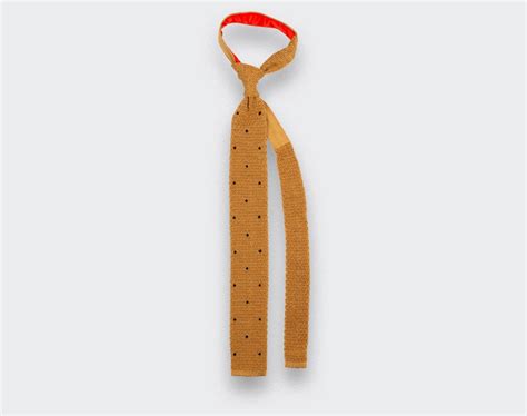 Black Polka Dots Mustard Knitted Tie Silk Cinabre Paris