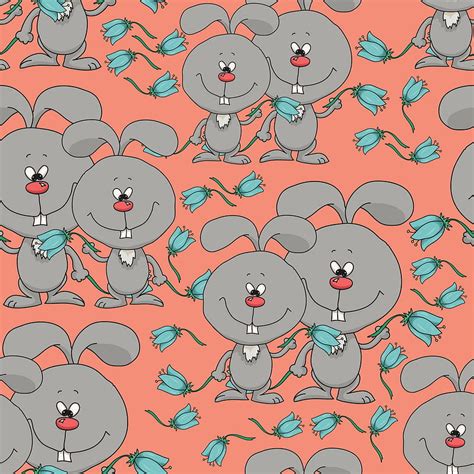 토끼와 꽃 벡터 패턴 Ai Eps Uidownload