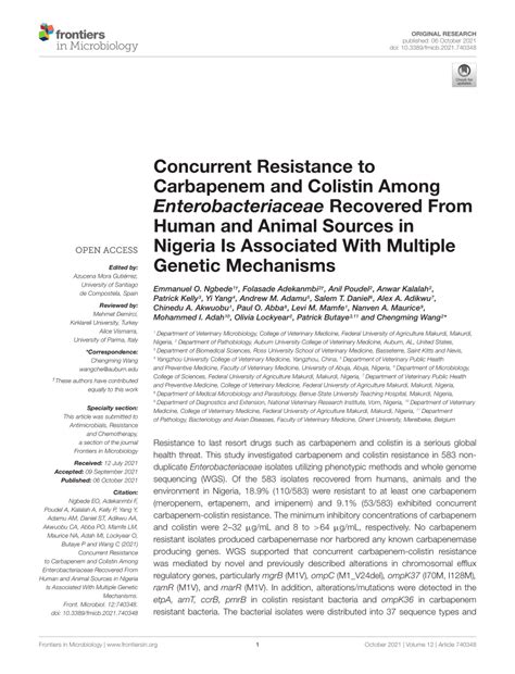 Pdf Concurrent Resistance To Carbapenem And Colistin Among Enterobacteriaceae Recovered From