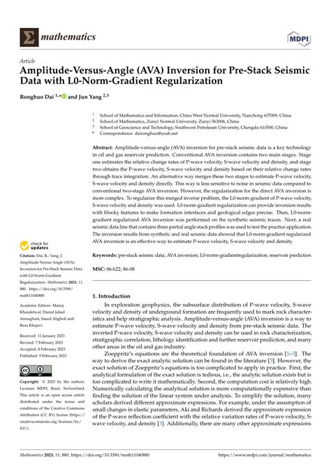 pdf amplitude versus angle ava inversion for pre stack seismic data with l0 norm gradient