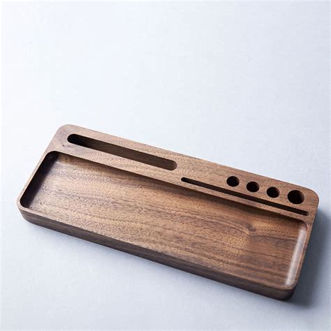 프리미엄 월넛 원목 펜트레이 수제 펜트레이 디자인 문구