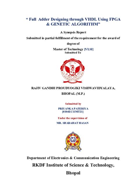 Doc Full Adder Designing Through Vhdl Using Fpga And Genetic Algorithm”