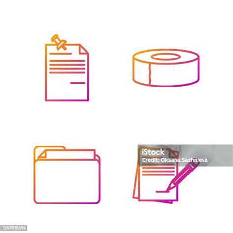 지우개 문서 폴더 고정 푸시 버튼과 스카치와 노트 종이라인 빈 노트북과 연필을 설정합니다 그라데이션 색상 아이콘입니다 벡터 0명에 대한 스톡 벡터 아트 및 기타 이미지