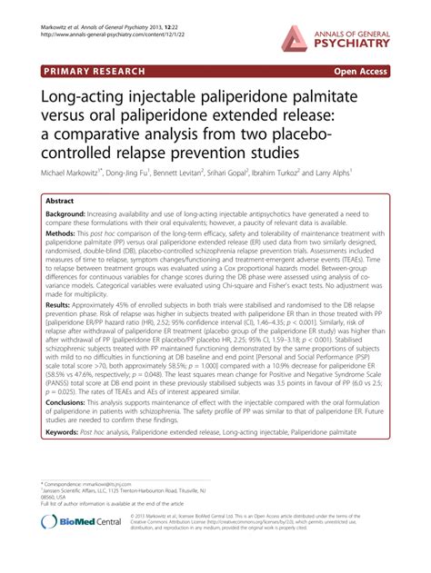 Pdf Long Acting Injectable Paliperidone Palmitate Versus Oral