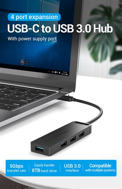 Vention USB C HUB 4 USB Ports Type C 3 0 Adapter Hight Speed USB 3 0 HUB For Laptop PC Shopee