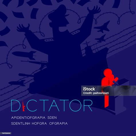 독재자 그림자 남자 회화 연설 연단 아이소메트릭 제어 개념 디자인 일러스트 레이션 복사 공간 벡터 Eps 10 와 파란색 배경에 고립 된 독재 독재자에 대한 스톡 벡터 아트