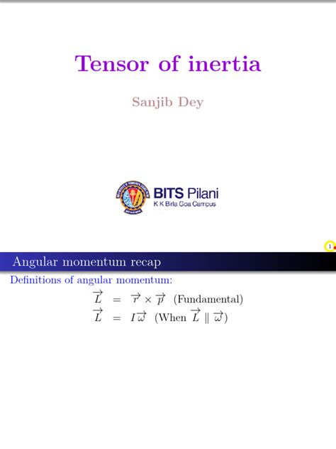 Lecture M3b Tensor Of Inertia Pdf Eigenvalues And Eigenvectors