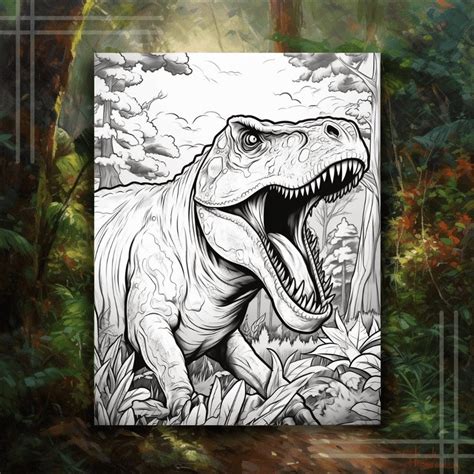 Realistic T Rex Printable Coloring Pages Instant Download Etsy