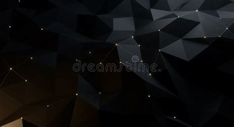 Abstract Dark Polygon Background With Connecting Lines And Golden Light Stock Illustration