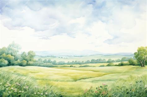 Field Landscape Border Painting Grassland Outdoors Premium Ai